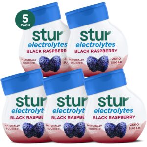 stur electrolyte water enhancer | sweetened with stevia | high in vitamin c & antioxidants | sugar free | zero calories | keto | vegan | 5 bottles, makes 120 drinks (black raspberry)