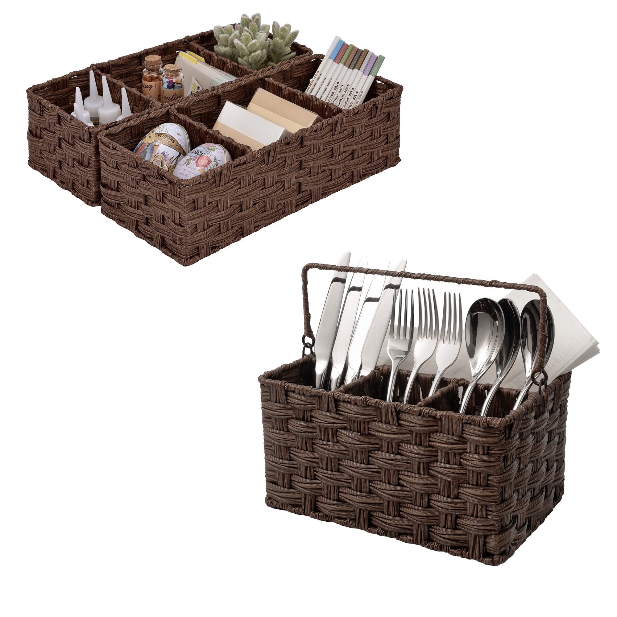 GRANNY SAYS Bundle of 1-Pack Spoon And Fork Holder & 2-Pack Wicker Baskets for Organizing Toilet Shelf