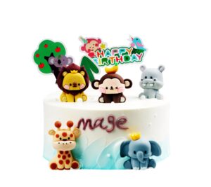 jungle safari animal cake toppers – lion giraffe monkey hippo elephant for baby shower