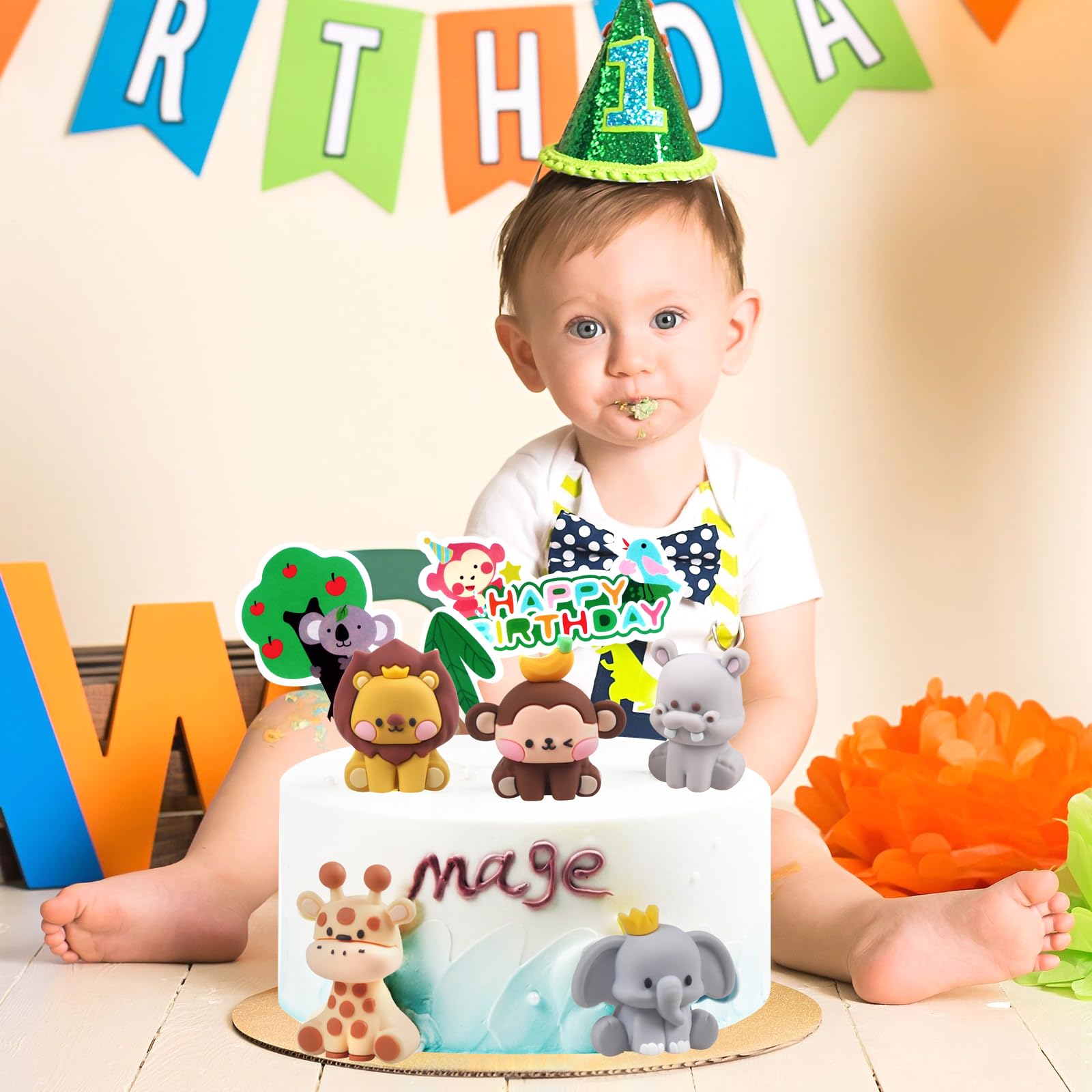 Jungle Safari Animal Cake Toppers – Lion Giraffe Monkey Hippo Elephant for Baby Shower