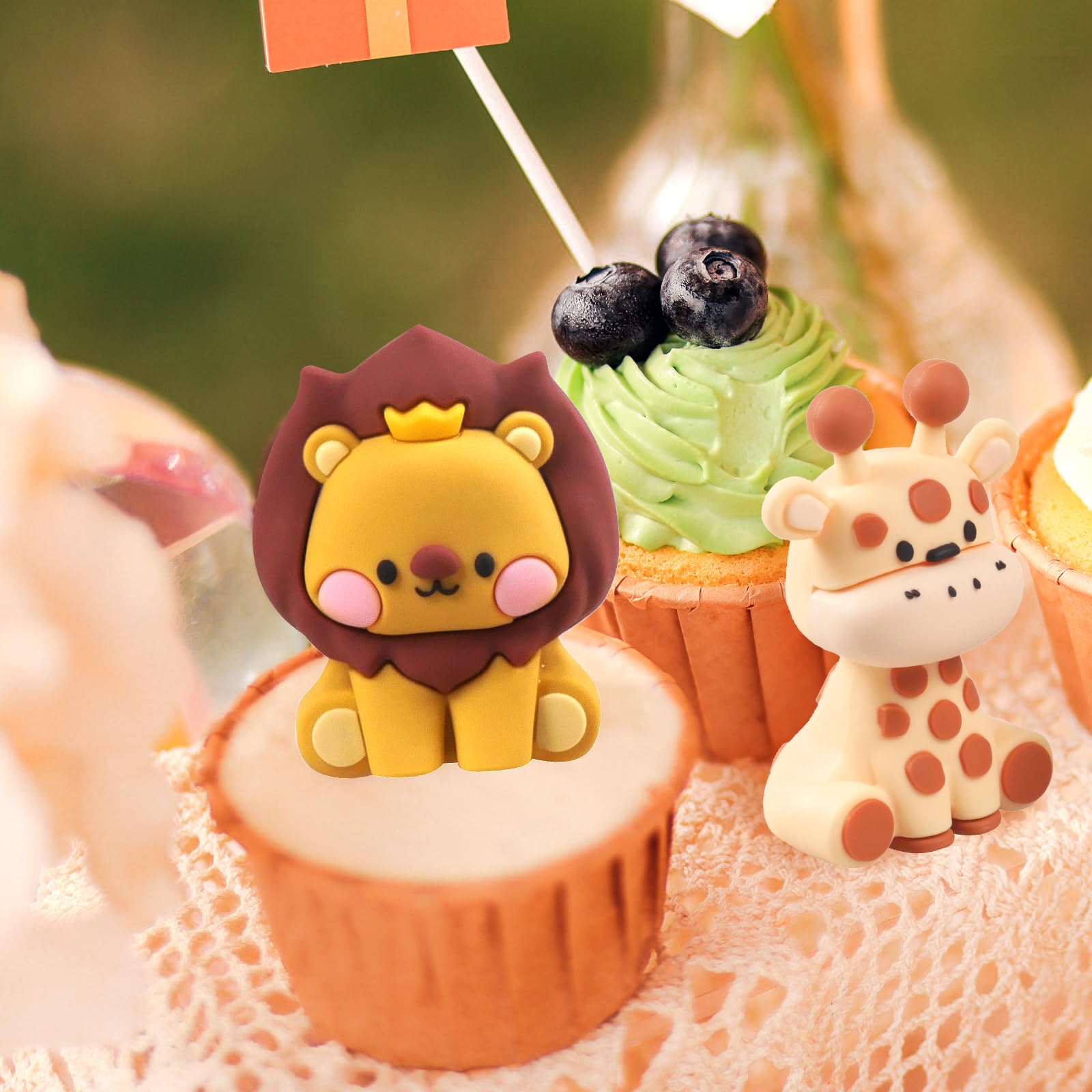 Jungle Safari Animal Cake Toppers – Lion Giraffe Monkey Hippo Elephant for Baby Shower