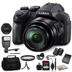 panasonic lumix dmc-fz300 digital camera (dmc-fz300k) - bundle - with 64gb memory card + dmw-blc12 battery + digital flash + soft bag + 12" flexible tripod + 52mm uv filter + more (renewed)