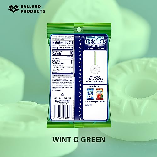 Sugar Free Lifesavers Mints Pack - Sugar Free Lifesaver Mints - Life Savers Wint O Green - Bundle with Ballard Products Pocket Bag (2 Pack)