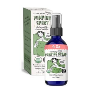 legendairy milk pumping spray 4 oz., helps sore nipples & clogged ducts, organic lubricant for breast shields and flanges, vegan breast pump spray, natural & lanolin-free, made in usa