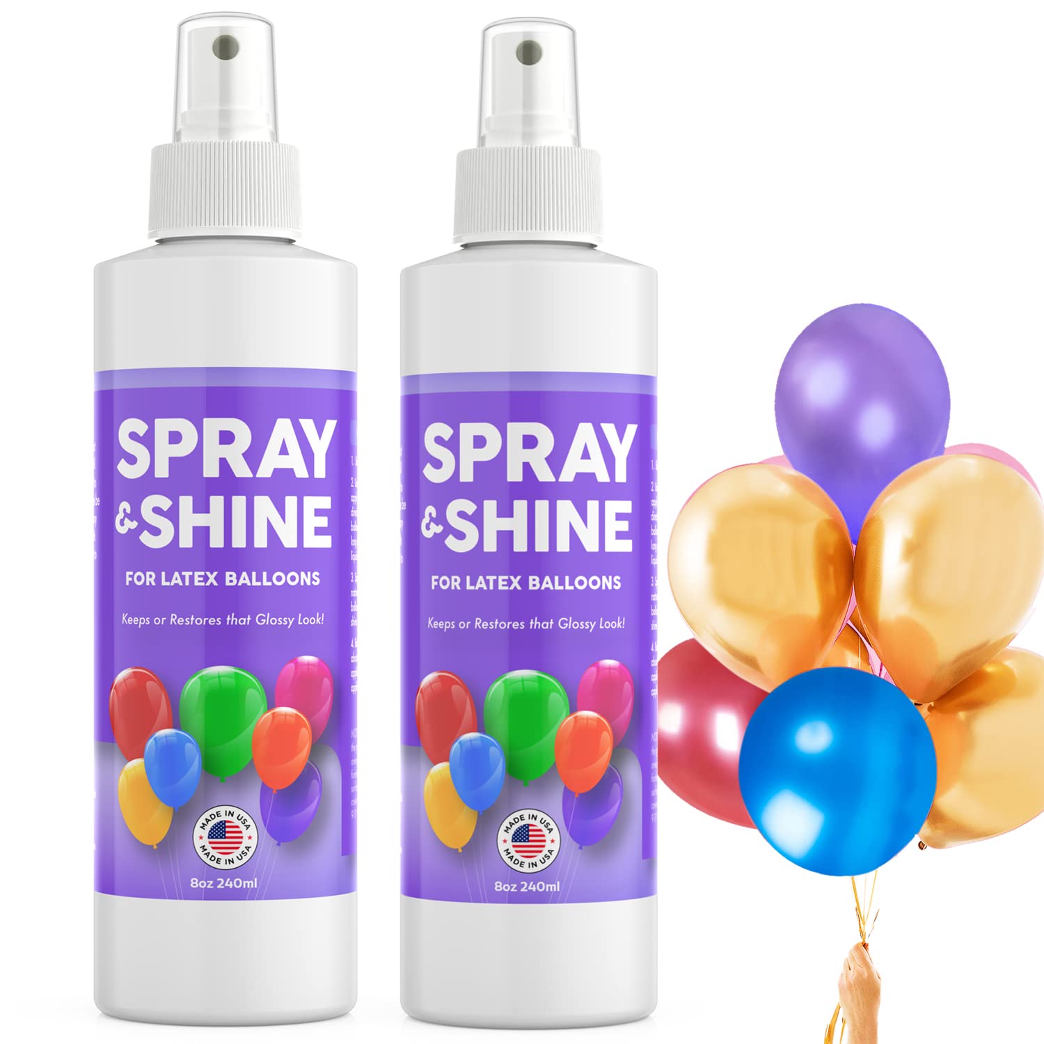 [2 Pack] 8 oz Shine Spray for Balloons - Latex Balloon Gloss Shine for a Brilliant Appearance - Hi Gloss - Brillo Para Globos - Made in USA 8oz Balloon Spray for Latex Balloons - Made in USA