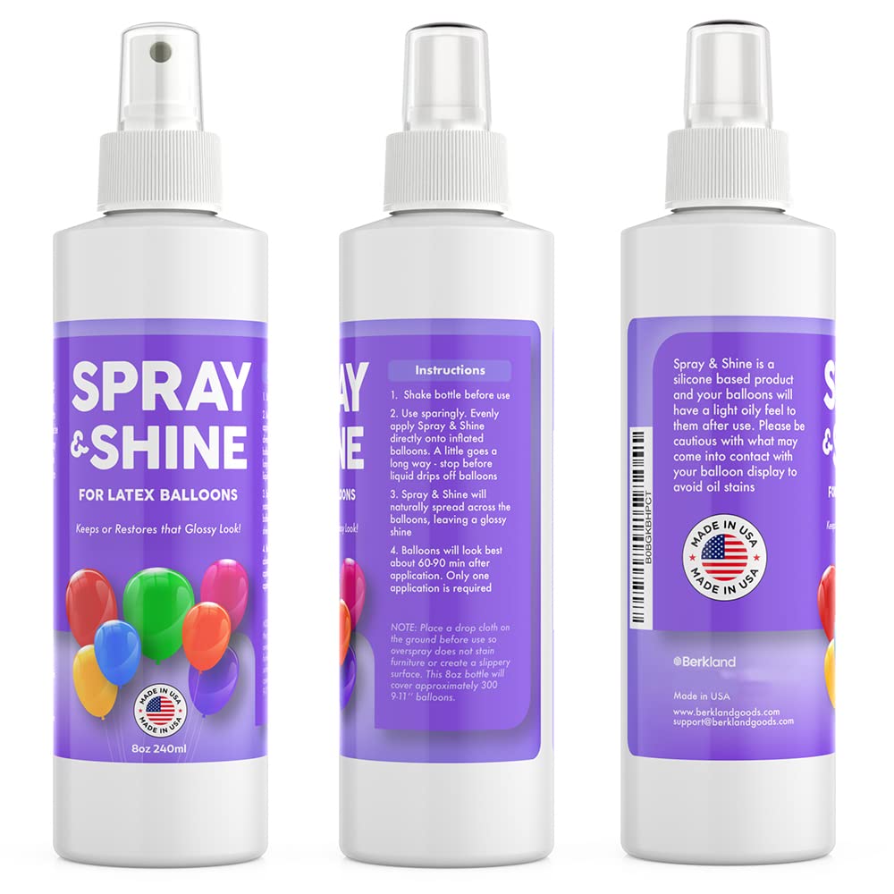 [2 Pack] 8 oz Shine Spray for Balloons - Latex Balloon Gloss Shine for a Brilliant Appearance - Hi Gloss - Brillo Para Globos - Made in USA 8oz Balloon Spray for Latex Balloons - Made in USA