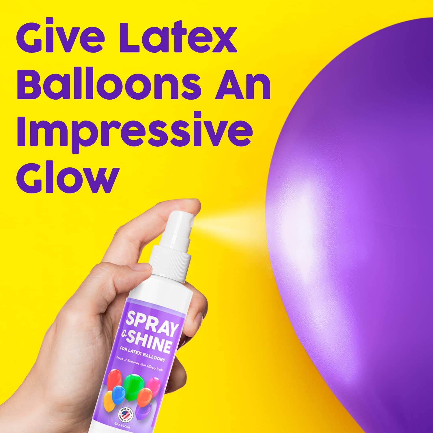 [2 Pack] 8 oz Shine Spray for Balloons - Latex Balloon Gloss Shine for a Brilliant Appearance - Hi Gloss - Brillo Para Globos - Made in USA 8oz Balloon Spray for Latex Balloons - Made in USA