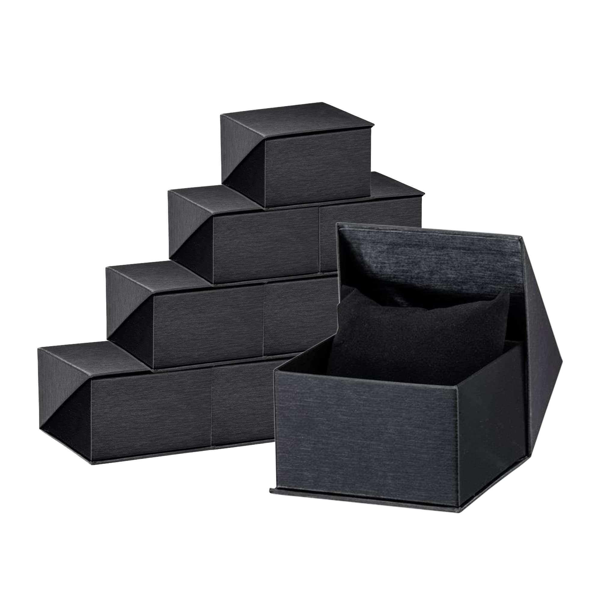 ALLUREPACK - Case Of 12 - Watch/Bangle Box With Pillow - Black Colored - Silk Brushed Cardboard Paper Jewelry Gift Box With Elite Modern Angled Closure, Velvet Topped Foam Interior.