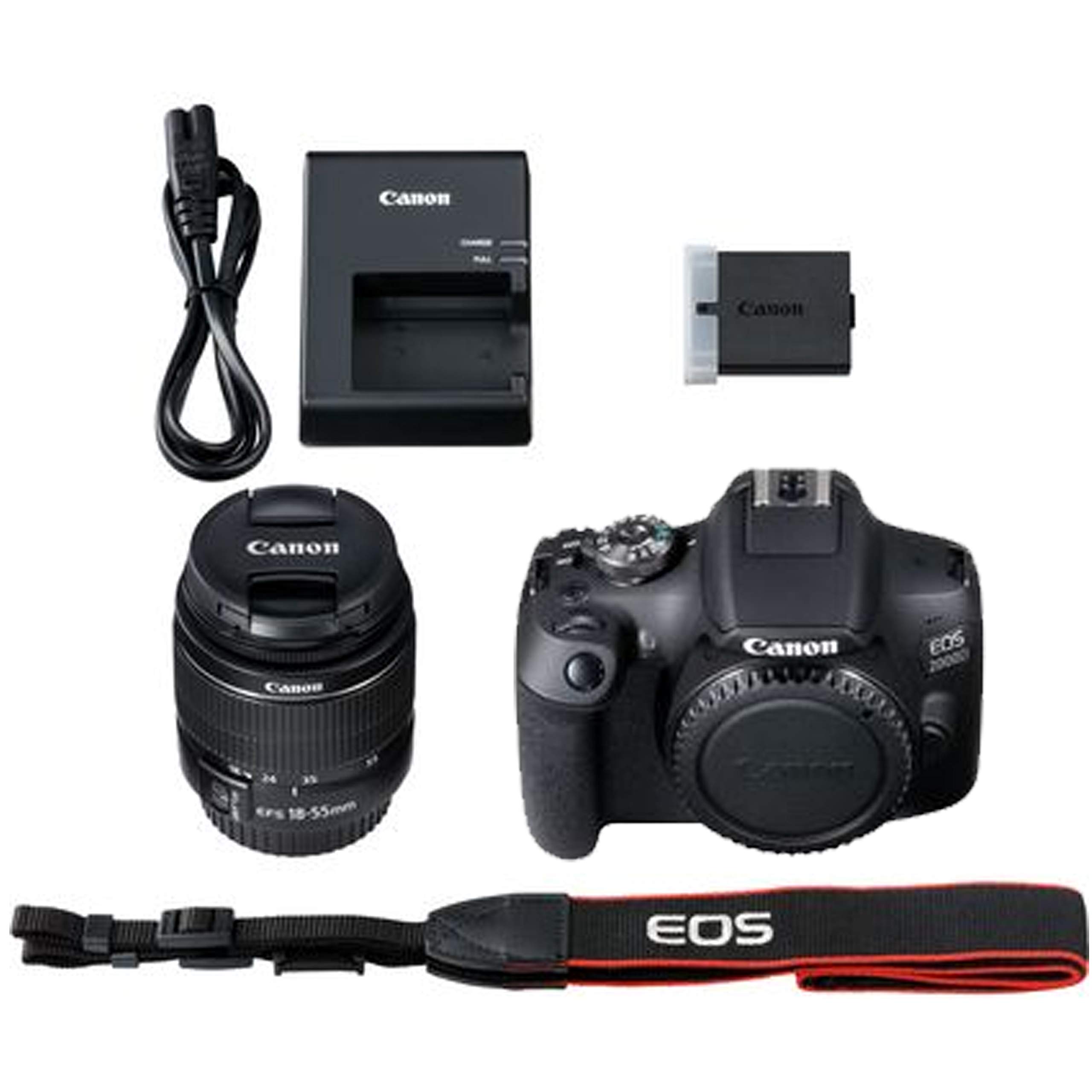 Canon EOS 2000D / Rebel T7 DSLR Camera w/ 18-55mm Zoom Lens + 75-300mm III Lens + 2pcs 64GB Memory + Case+ Tripod + Steady Grip Pod + Filters + Macro + 2X Lens + 2X Batteries + More (37pc Bundle)