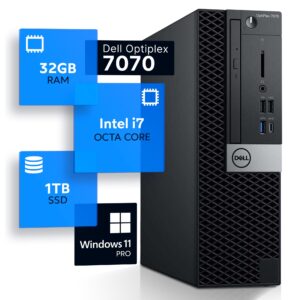 dell optiplex 7070 desktop computer | hexa core intel i7 (3.4) | 32gb ddr4 ram | 1tb ssd solid state | windows 11 professional | home or office pc (renewed), black