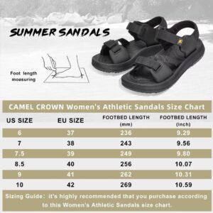 CAMEL CROWN Women's Athletic Sandals Comfortable Outdoor Walking Waterproof Lightweight Girls' Platform Shoes for Water, Hiking, Sports, Beach, Swim, Travel，Size 7.5，Black