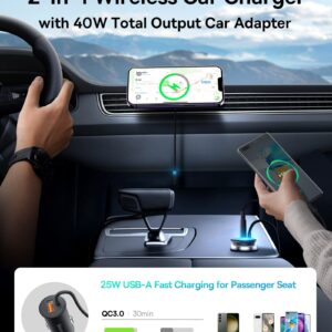 for Magsafe Car Mount Charger, [All in One] Baseus 15W Fast Charging Phone Mount for Car Vent, Magnetic Wireless Car Charger with 40W USB A Car Charger and Cable for iPhone 15 14 13 12 Pro Max Plus