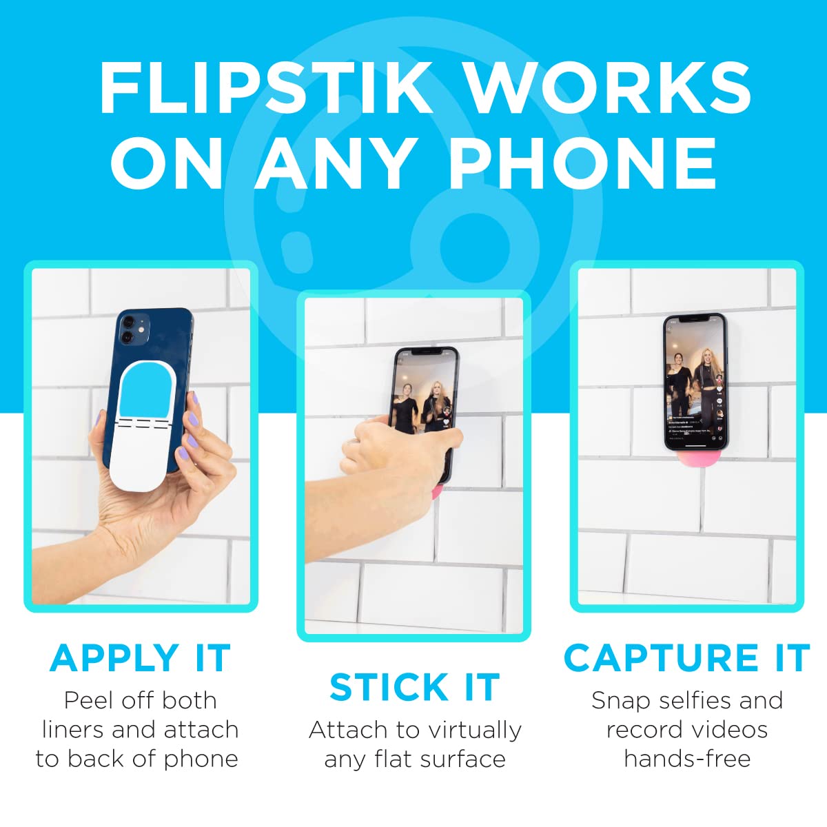 Flipstik 3.0 Foldable Adhesive Phone Mount – Sticks to Any Flat Surface – Hands Free Selfies, Videos, Car Mount, Phone Stand, Travel Accessory – Sticky Phone Mount (Space Gray)