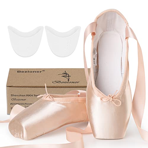 Ballet Pointe Shoes for Girls Women Professional Dance Shoes with Ribbon Toe Pads Pink