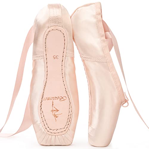 Ballet Pointe Shoes for Girls Women Professional Dance Shoes with Ribbon Toe Pads Pink