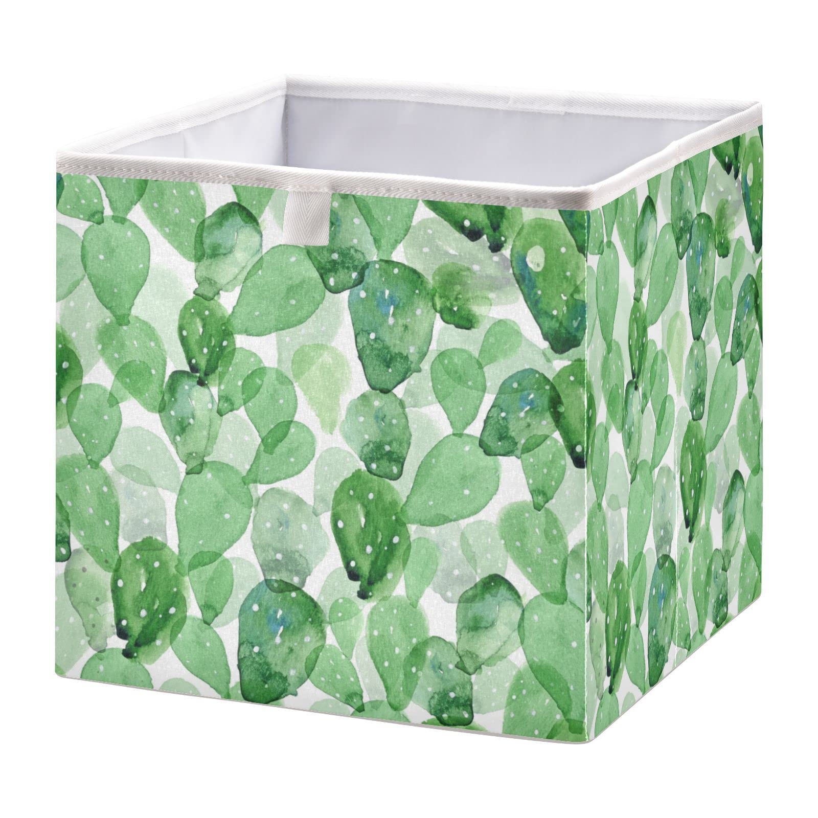 Kigai Tropical Cactus Rectangular Storage Bins - 15.8 x 10.6 x 7 in Large Foldable Rectangular Organizer Storage Basket for Home Office, Nursery, Shelf, Closet