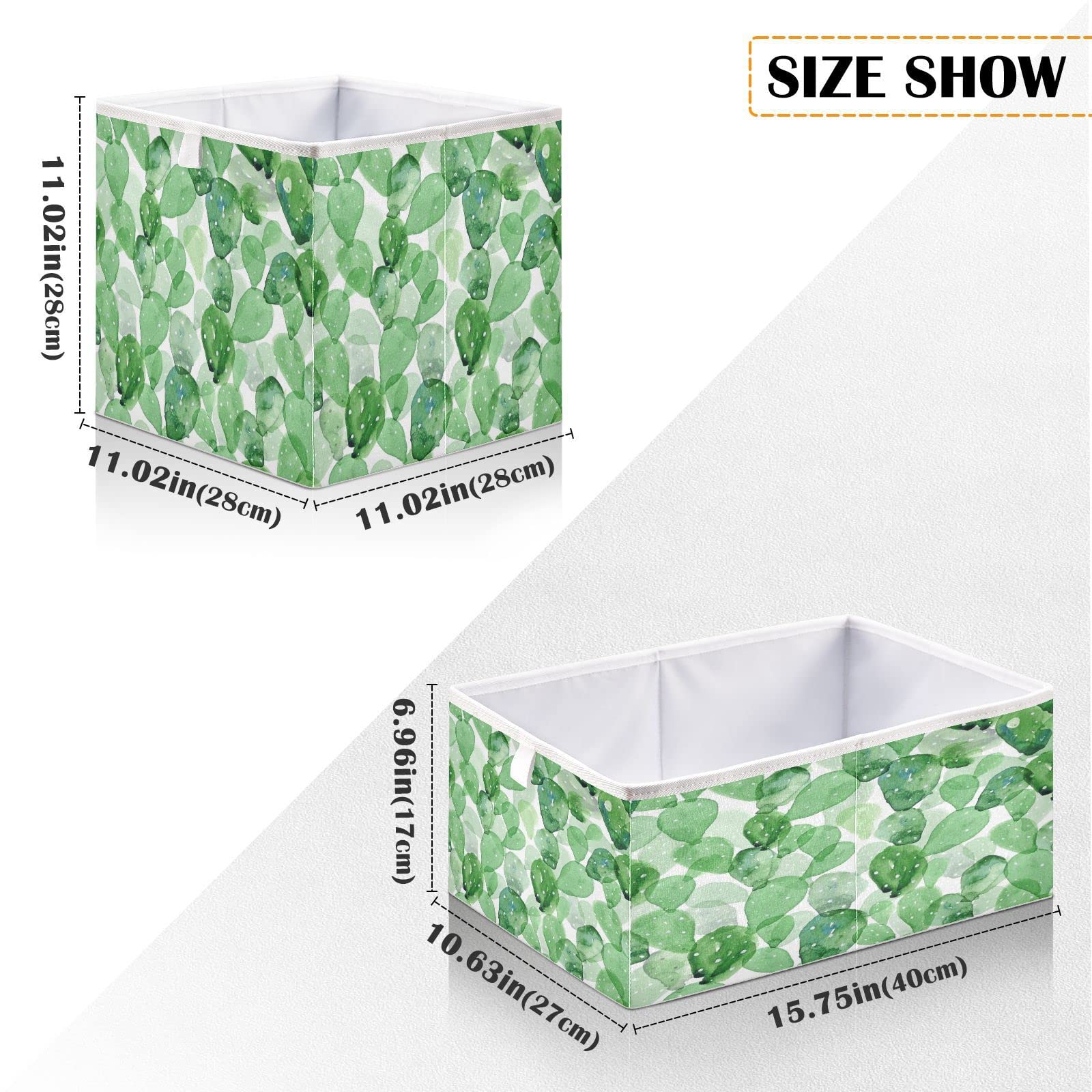 Kigai Tropical Cactus Rectangular Storage Bins - 15.8 x 10.6 x 7 in Large Foldable Rectangular Organizer Storage Basket for Home Office, Nursery, Shelf, Closet