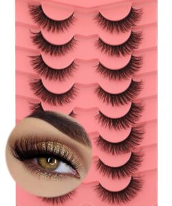 false eyelashes natural mink lashes 15mm wispy curl eyelashes 5d fluffy volume cat eye fake lashes pack 8 pairs by yawamica