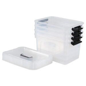 Anbers 12 L Plastic Organizer Box, 4 Pack Lidded Storage Bin, Clear Container with Handle