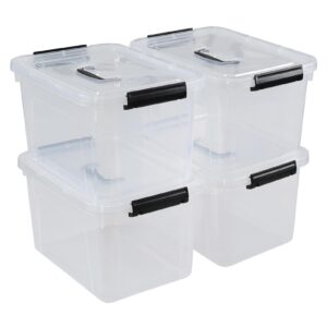 Anbers 12 L Plastic Organizer Box, 4 Pack Lidded Storage Bin, Clear Container with Handle