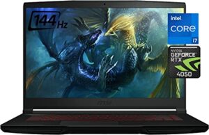 msi thin gf63 15.6" 144hz gaming laptop newest, intel core i7-12650h, nvidia geforce rtx 4050, 32gb ram, 1tb nvme ssd, type-c, cooler boost 5, win11 +free accessory bundle