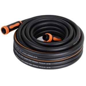 fypower hybrid garden hose 50ft x 5/8", heavy duty, flexible, lightweight, kink resistant water hose with swivel grip handle, male to female crush resistant aluminum fittings