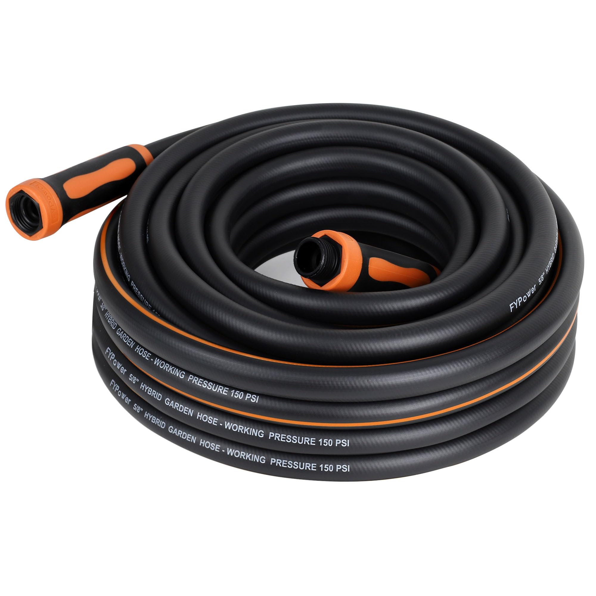 FYPower Hybrid Garden Hose 50ft x 5/8", Heavy Duty, Flexible, Lightweight, Kink Resistant Water Hose with Swivel Grip Handle, Male to Female Crush Resistant Aluminum Fittings