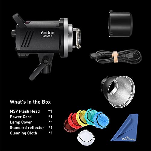 Godox MS300V MS300-V Compact Studio Strobe Flash Light - 300W,GN58 0.1-1.8S Recycle Time,2.4G X System,Bowens Mount LED Modeling Lamp for Photographic Studio Portrait Shooting(MS300 Upgraded Version)