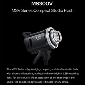 Godox MS300V MS300-V Compact Studio Strobe Flash Light - 300W,GN58 0.1-1.8S Recycle Time,2.4G X System,Bowens Mount LED Modeling Lamp for Photographic Studio Portrait Shooting(MS300 Upgraded Version)