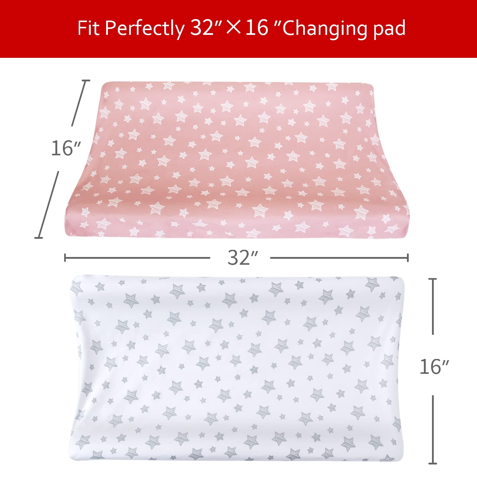 Changing Pad Cover for Girls 4 Pack, Lovely Print Soft Unisex Diaper Change Table Sheets, Fit 32"x16" Contoured Pad, Comfy Cozy 4-Pack Cradle Sheets