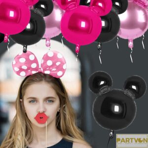 12 Pieces Minnie Party Balloons, Black, Rose Red, Pink Balloons for Mouse Party Decoration, Baby Shower, Girls Party Kids Birthday Minnie Theme Party Decoration Supplies