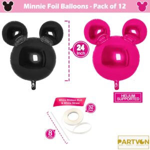 12 Pieces Minnie Party Balloons, Black, Rose Red, Pink Balloons for Mouse Party Decoration, Baby Shower, Girls Party Kids Birthday Minnie Theme Party Decoration Supplies