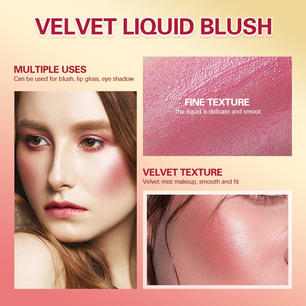 Velvet Liquid Blush, Liquid Blush for Cheeks, Cream Blush for Cheeks, Blush Liquid Makeup, Soft Pinch Liquid Blush, Natural Long Lasting Face Cream Blush Makeup, Skin Tint Blush Makeup