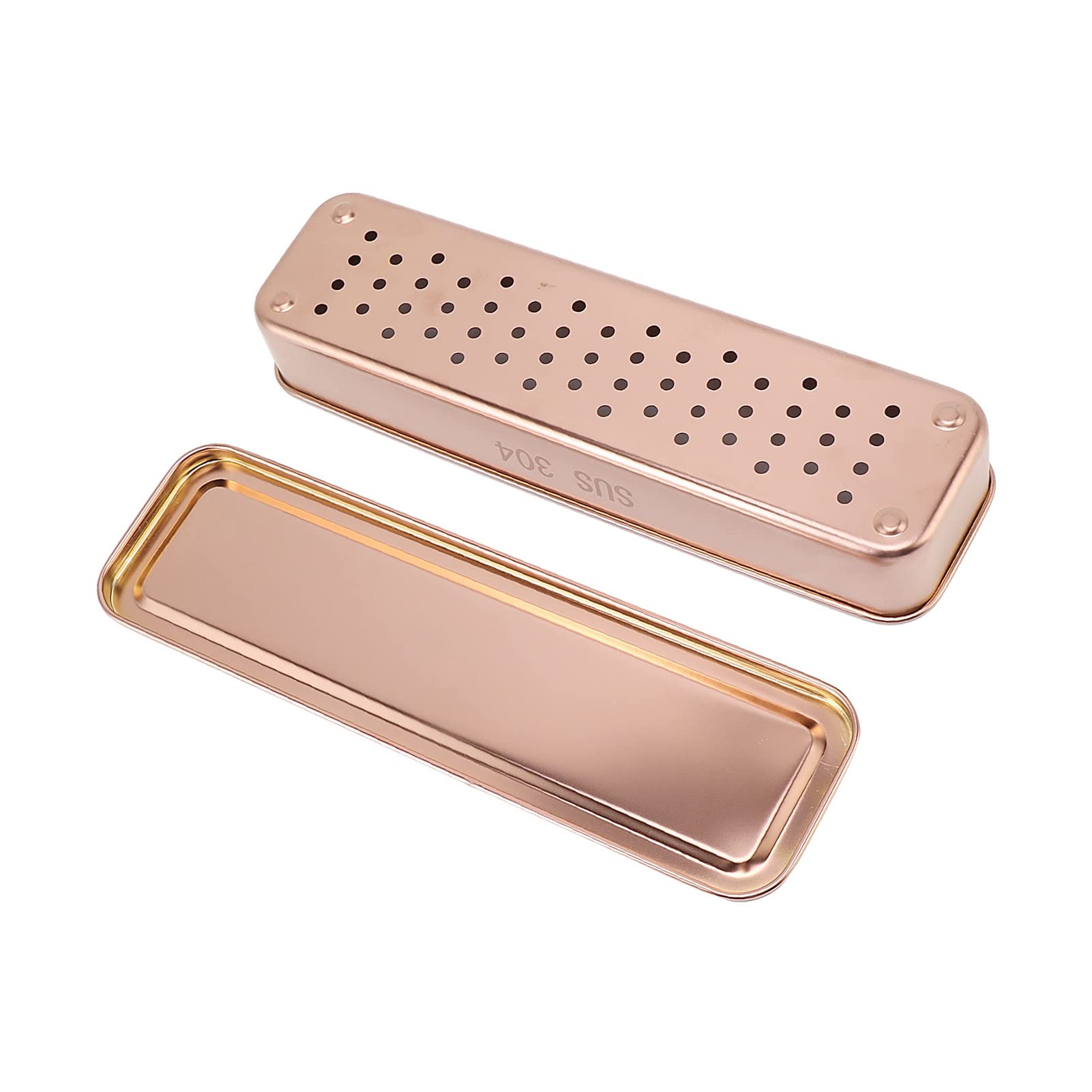 Kitchen Chopsticks Storage Box Cutlery Tray Smart Drain Food Grade with Lid for Business (Rose Gold)