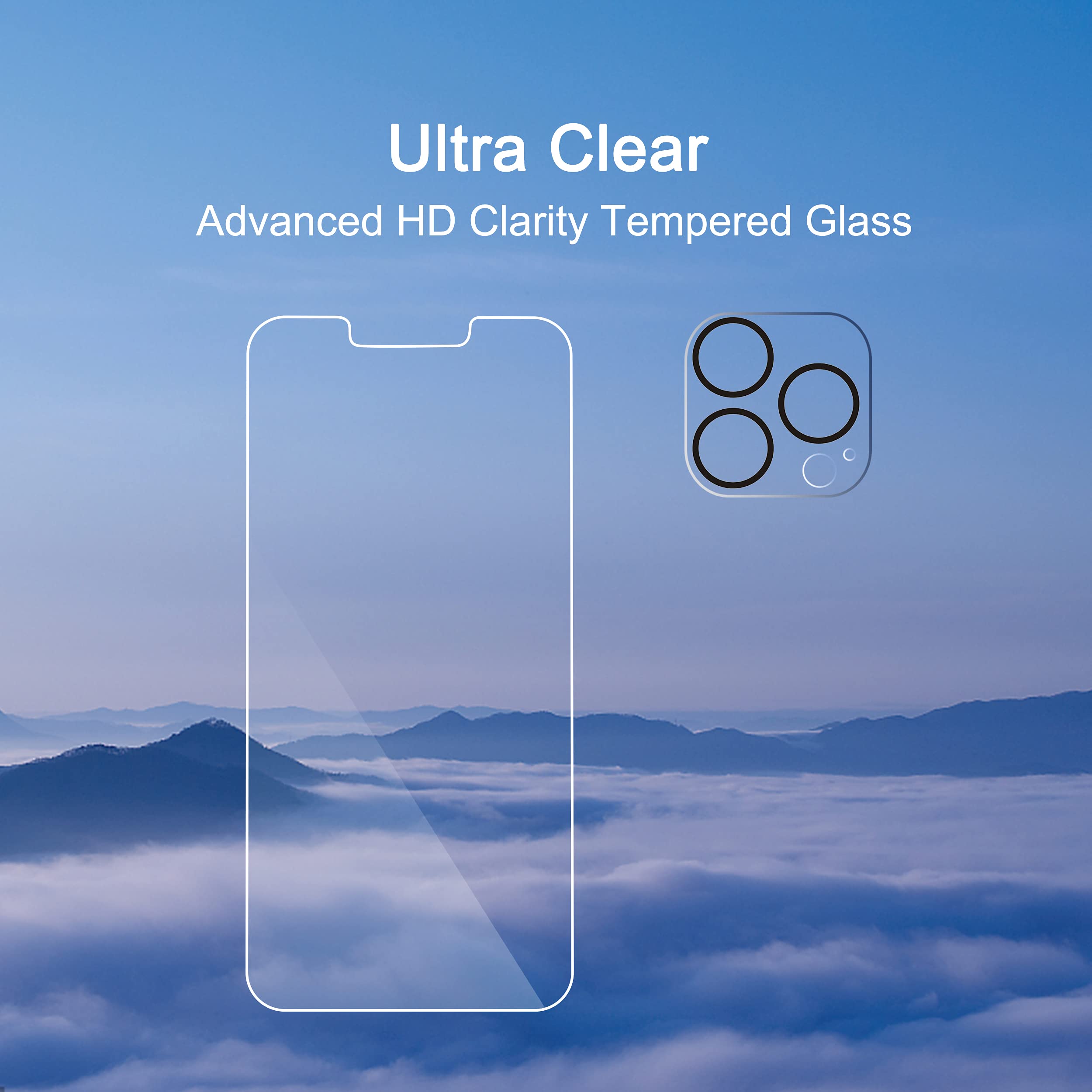 Ailun 3 Pack Screen Protector for iPhone 13 Pro Max [6.7 inch] Display 2021 with 3 Pack Tempered Glass Camera Lens Protector,[9H Hardness]-HD Case Friendly【6Pack】