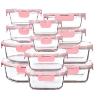 fawles 12 pack glass storage containers with lids, leak-proof meal prep containers, dishwasher/microwave/oven/freezer safe glass food storage containers for leftovers, to go