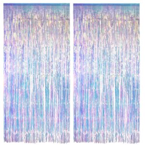 iridescent party streamers backdrop - greatril neon transparent holographic tinsel foil fringe curtain for mermaid/frozen/sea/euphoria/eras party theme decorations 2 pcs