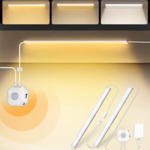 MATICOD Under Cabinet Lights, 3 Colors Motion Sensor Light Indoor Under Cabinet Lighting with Warm White Cold White Daylight, Under Counter Lights for Kitchen LED Closet Lights