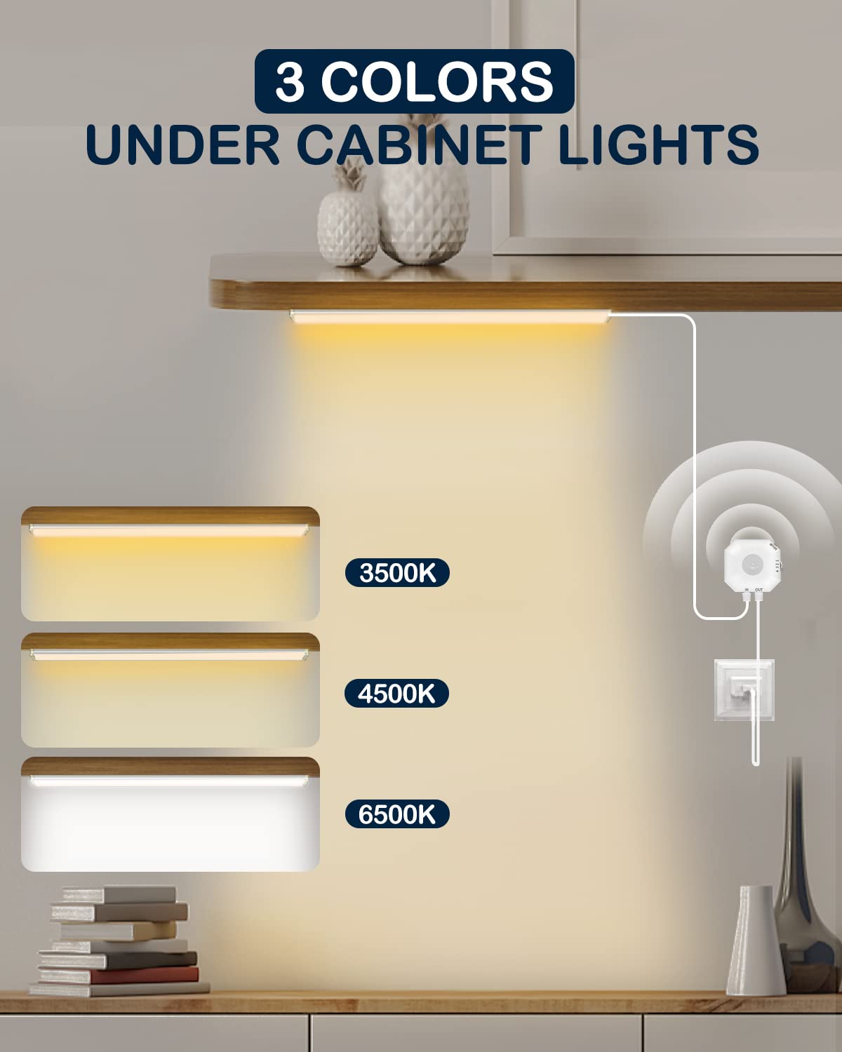 MATICOD Under Cabinet Lights, 3 Colors Motion Sensor Light Indoor Under Cabinet Lighting with Warm White Cold White Daylight, Under Counter Lights for Kitchen LED Closet Lights