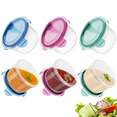 Freshmage® Salad Dressing Container To Go, [6 Pack] 2.7oz Small Condiment Containers with Leakproof Lids for On-the-Go Meals, Reusable Sauce Containers BPA-Free