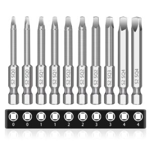 mulwark robertson square allen wrench drill bits set 10pc screwdriver bit set, 2.3" long 1/4" diameter quick release shank magnetic square drive bit set for assembling furniture