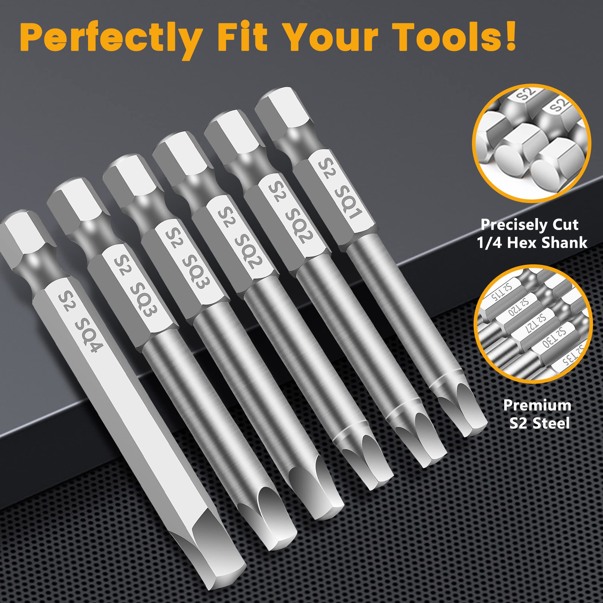 MulWark Robertson Square Allen Wrench Drill Bits Set 10PC Screwdriver Bit Set, 2.3" Long 1/4" Diameter Quick Release Shank Magnetic Square Drive Bit Set for Assembling Furniture