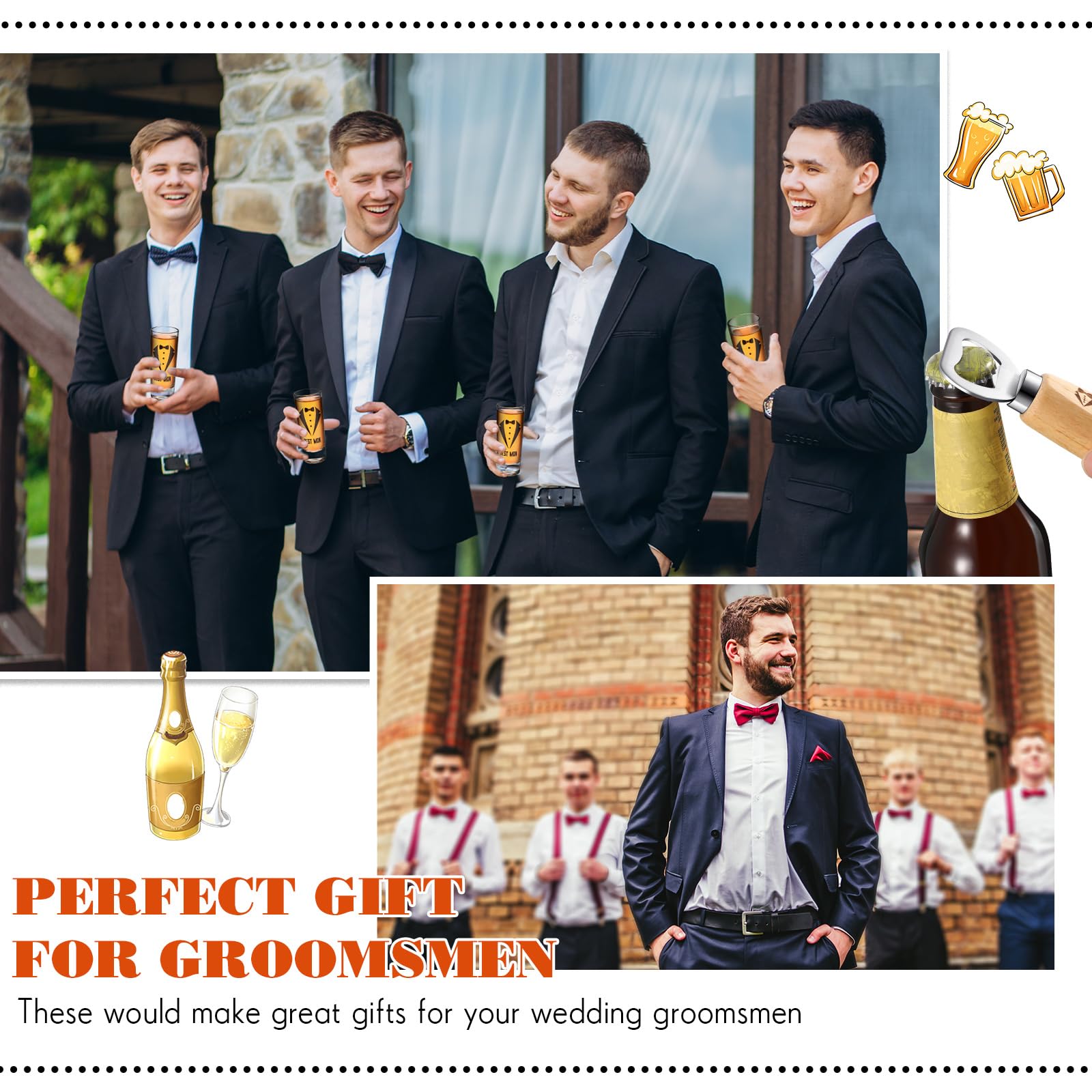 Yaomiao 30 Pcs Groomsmen Gift Wedding Gift, Including 6 Pcs 8 oz Groomsmen Flask 6 Wooden Bottle Opener 6 Party Favors Shot Glasses 6 Groomsmen Gift Boxes Empty 6 Proposal Cards Best Man Gift