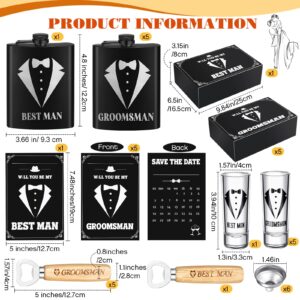 Yaomiao 30 Pcs Groomsmen Gift Wedding Gift, Including 6 Pcs 8 oz Groomsmen Flask 6 Wooden Bottle Opener 6 Party Favors Shot Glasses 6 Groomsmen Gift Boxes Empty 6 Proposal Cards Best Man Gift