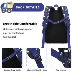 Lanola Cute Backpack Kids for Boys Toddler Backpack Preschool School or Travel Bags with Chest Strap -Dark Blue Truck