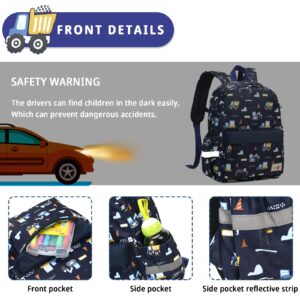 Lanola Cute Backpack Kids for Boys Toddler Backpack Preschool School or Travel Bags with Chest Strap -Dark Blue Truck