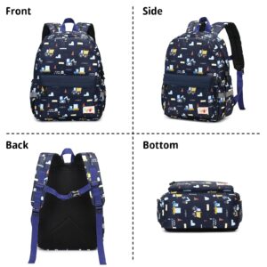 Lanola Cute Backpack Kids for Boys Toddler Backpack Preschool School or Travel Bags with Chest Strap -Dark Blue Truck