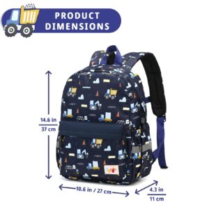 Lanola Cute Backpack Kids for Boys Toddler Backpack Preschool School or Travel Bags with Chest Strap -Dark Blue Truck