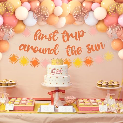 143Pcs Boho Daisy Balloon Garland Arch Kit, Peach Dusty Rose Pink Orange Sun Nude Gold Confetti Balloons 1st Birthday Decorations for Girls Baby Shower Birthday Party Decorations Supplies