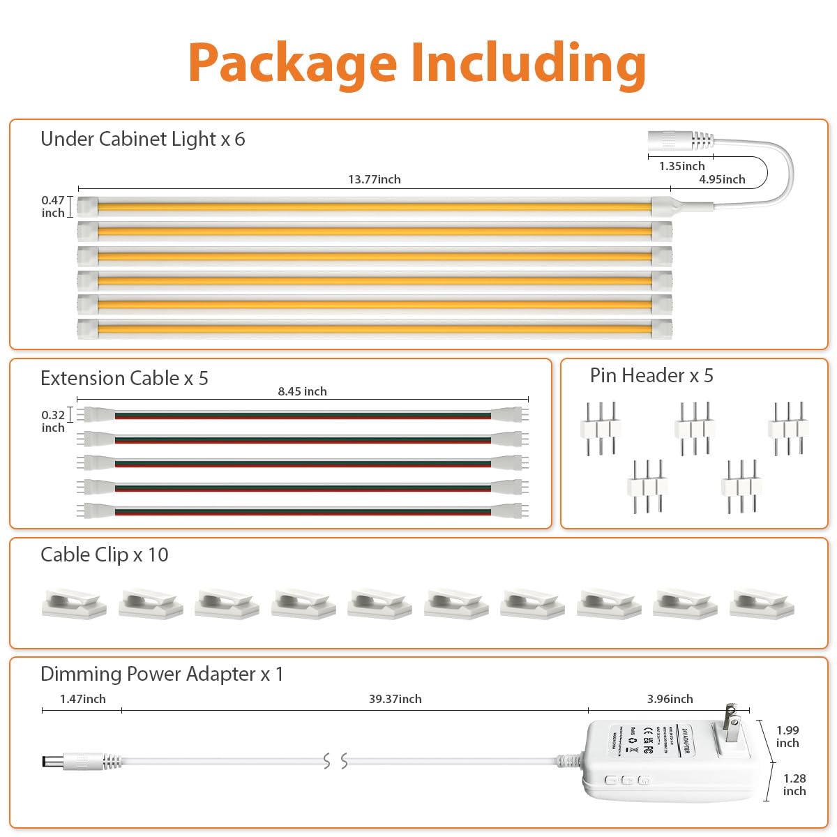 CNSUNWAY Under Cabinet Lighting, 6 PCS Rigid COB LED Strip Lights, 3000K Warm White, 3600LM, 85+ High CRI, No Glare, Eye Protection, Dimmable Cabinet Lights for Counter, Shelf, Bookcase